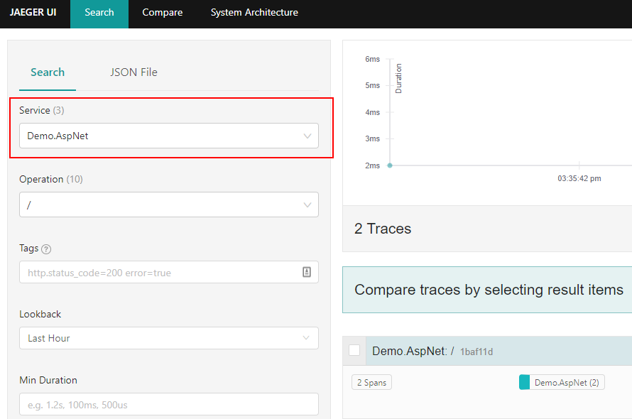 OpenTelemetry service names in Jaeger